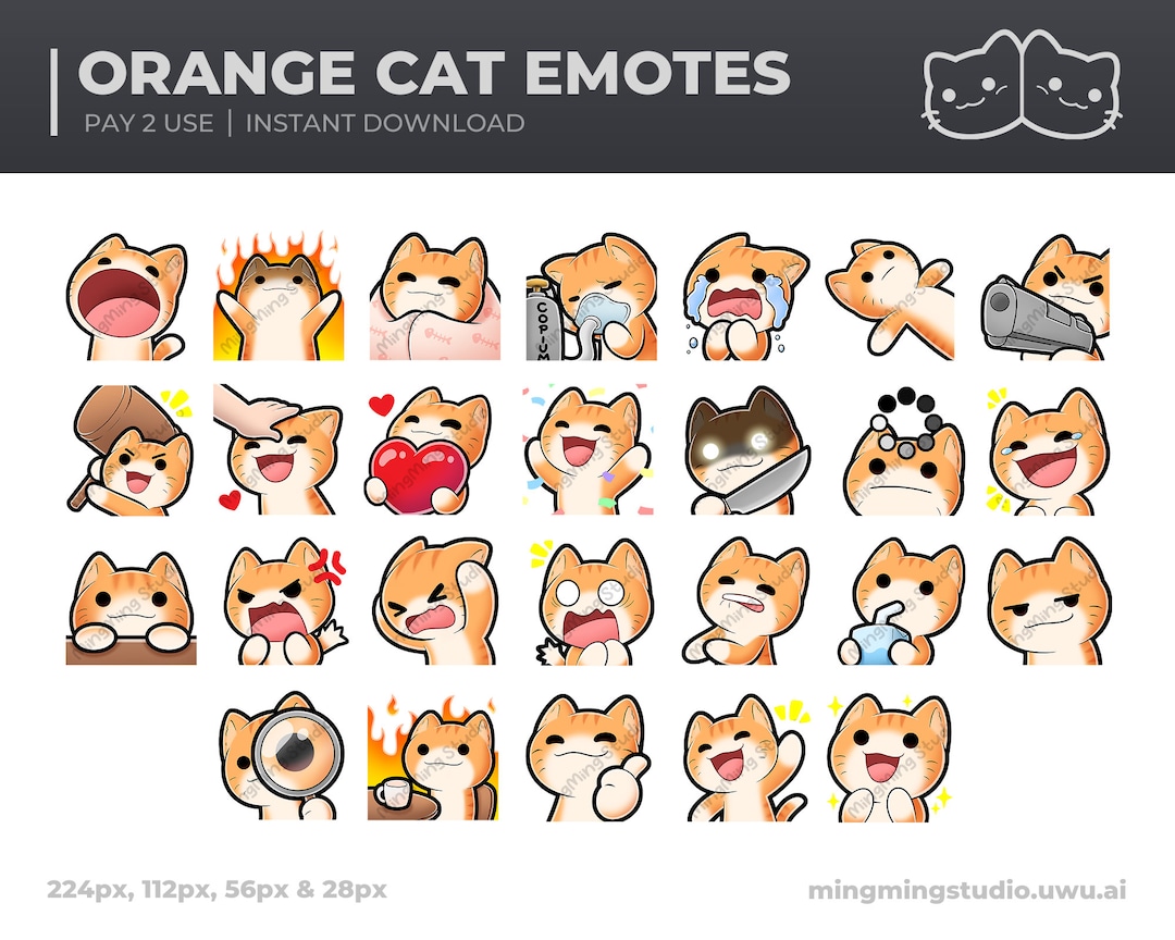 Orange Cat Emotes | 26 Cute Cat Emotes for Twitch And/or Discord ...