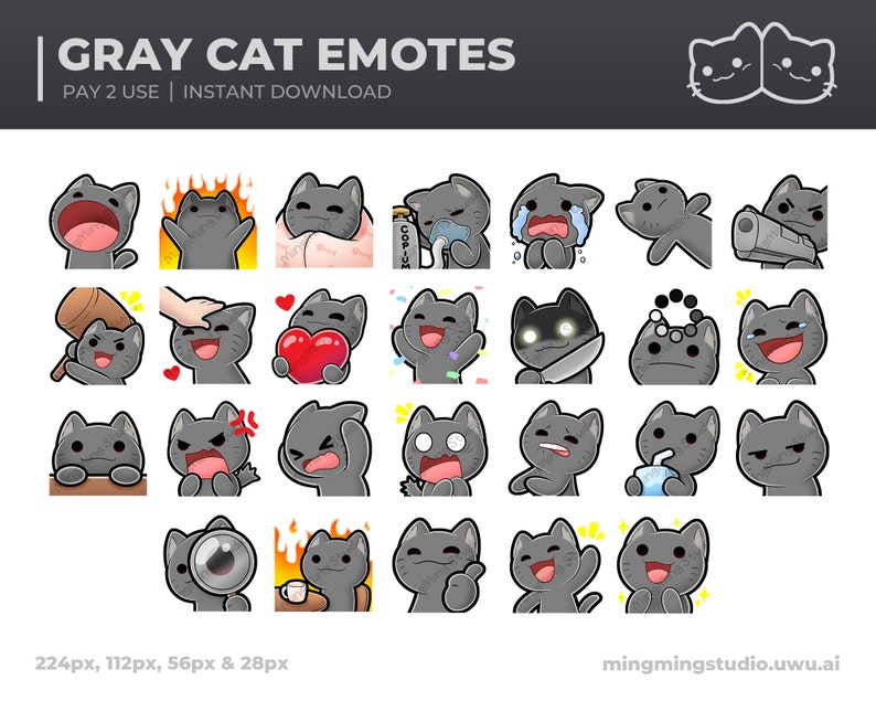 Gray Cat Emotes 26 Cute Cat Emotes for Twitch And/or Discord - Etsy