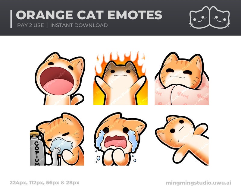 Orange Cat Emotes | 6 Cute Cat Emotes for Your Twitch, Youtube And/or ...