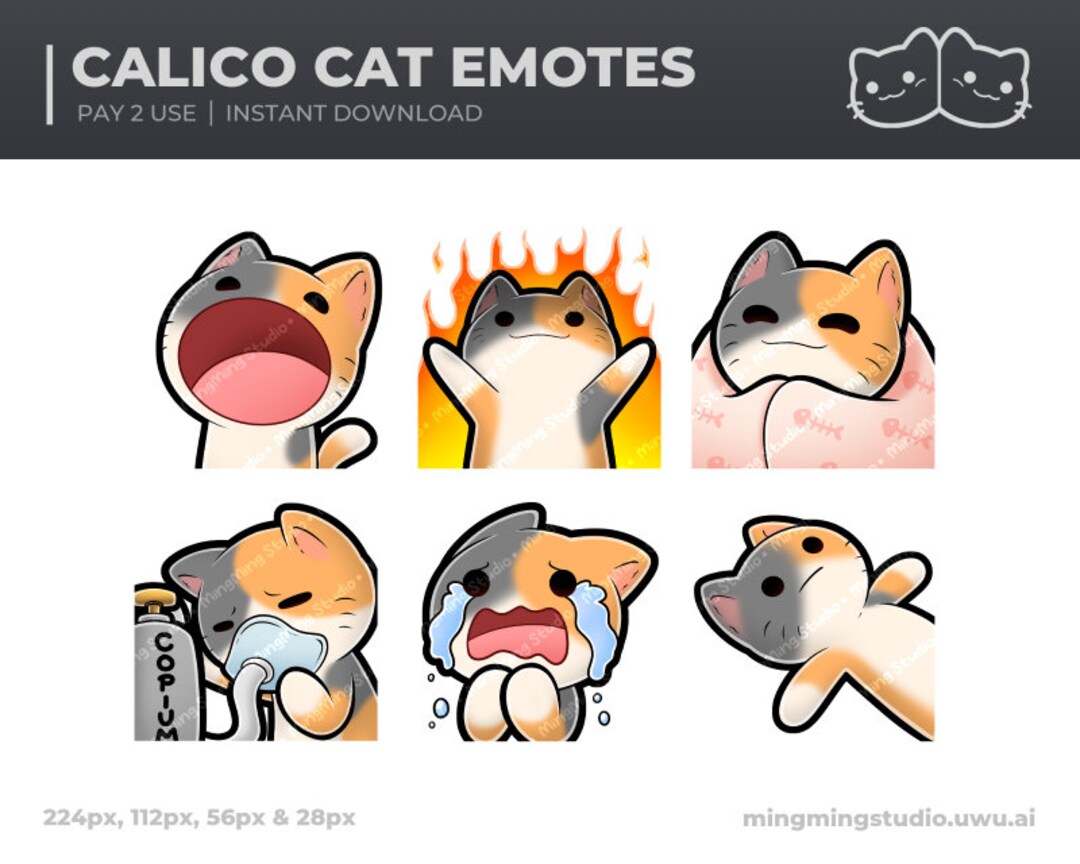 Calico Cat Emotes | 6 Cute Cat Emotes for Your Twitch, Youtube And/or ...