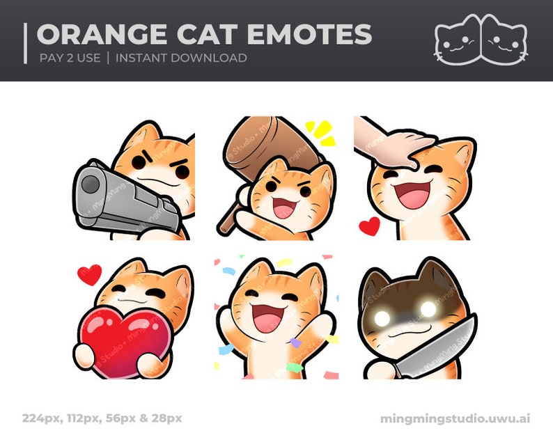 Orange Cat Emotes 6 Cute Cat Emotes for Your Twitch, Youtube And/or ...