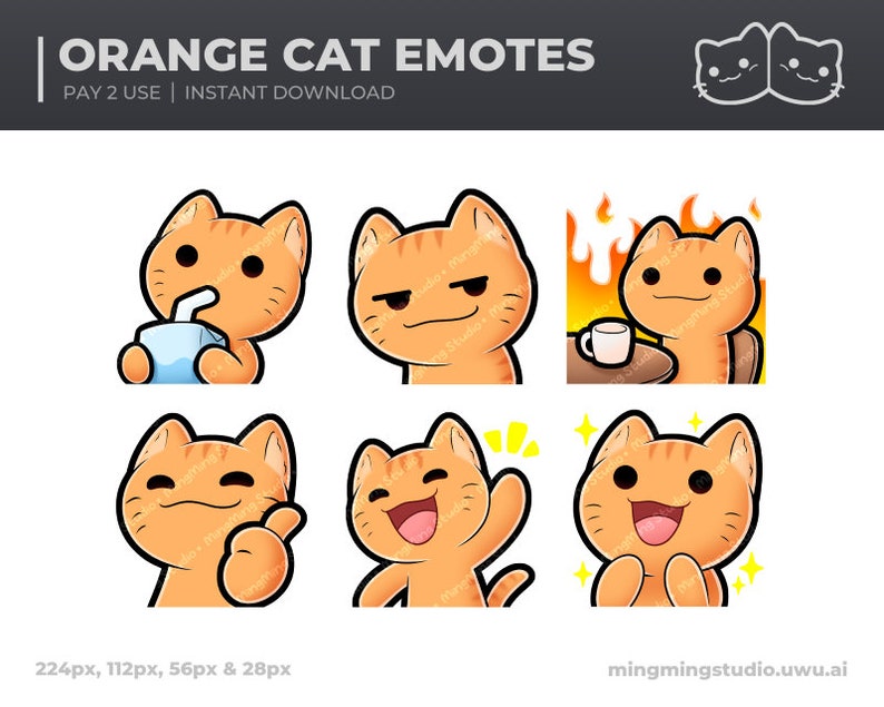 Orange Cat Emotes | 6 Cute Cat Emotes for Your Twitch, Youtube And/or ...