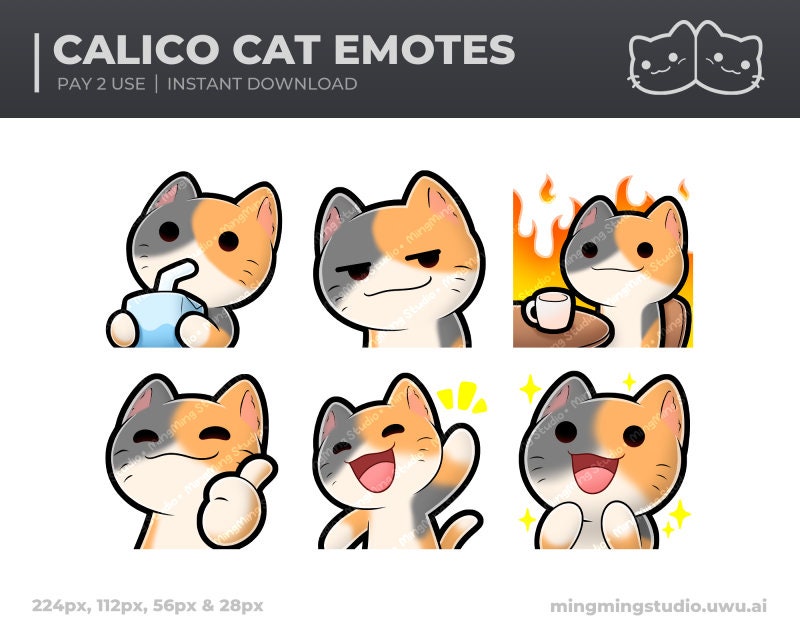 Calico Cat Emotes | 6 Cute Cat Emotes for Your Twitch, Youtube And/or ...