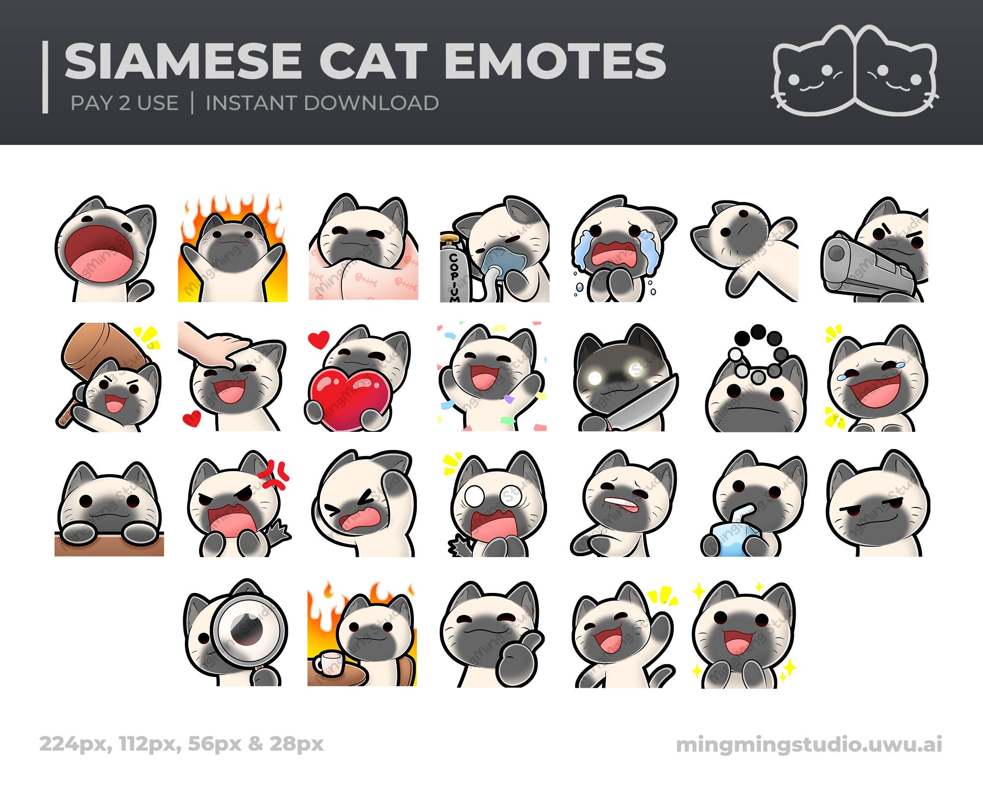Siamese Cat Emotes | 26 Cute Cat Emotes for Twitch And/or Discord ...