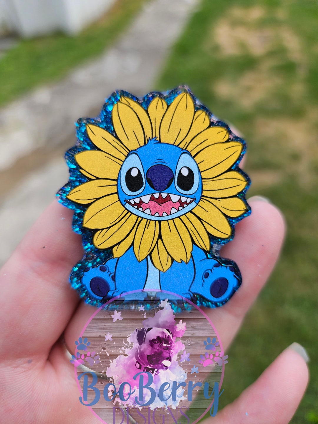 Stitch Sunflower Badge Reel, Paperclip Bookmark, Keychain, Phone Socket ...