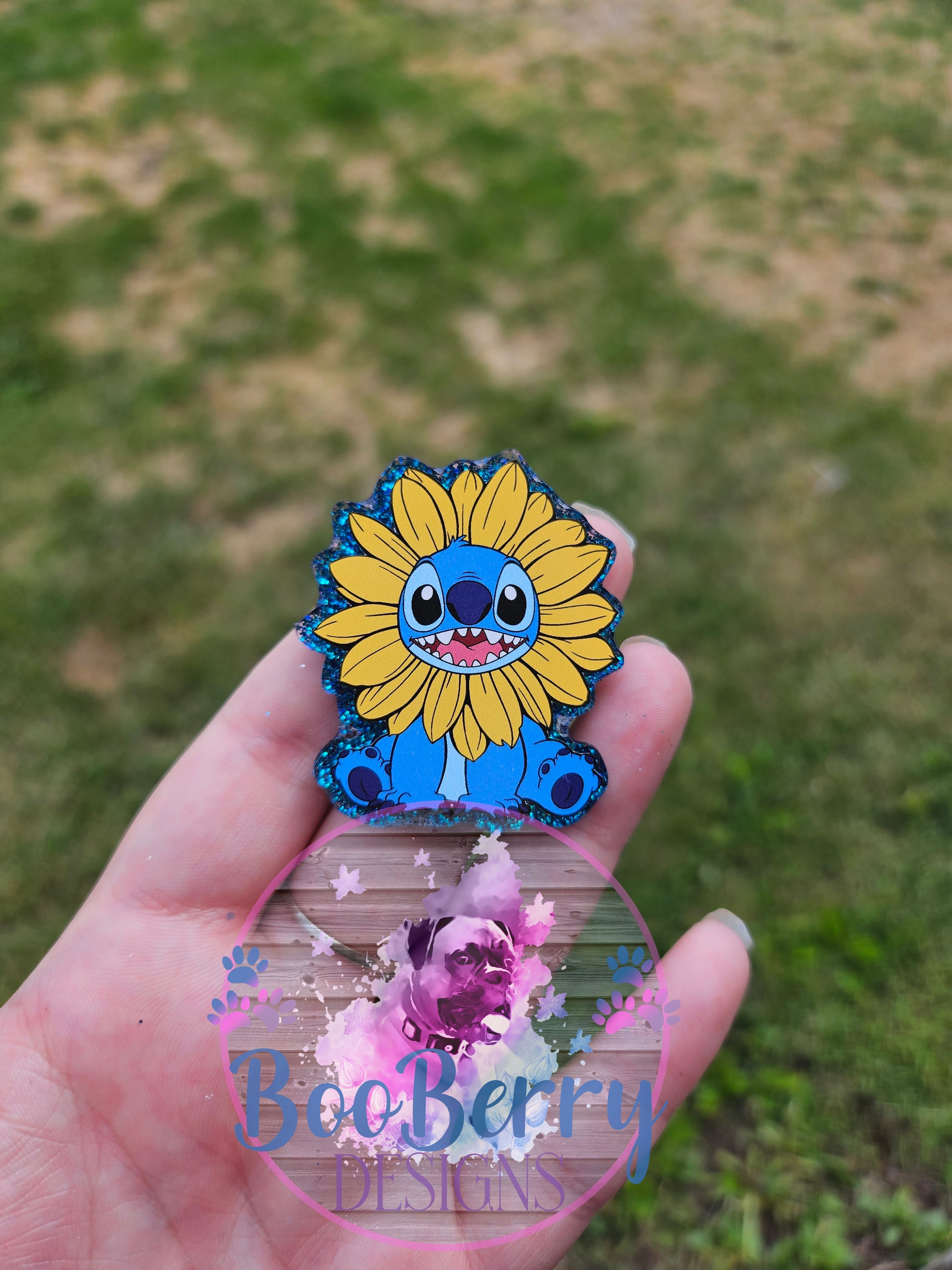 Stitch Sunflower Badge Reel, Paperclip Bookmark, Keychain, Phone Socket ...