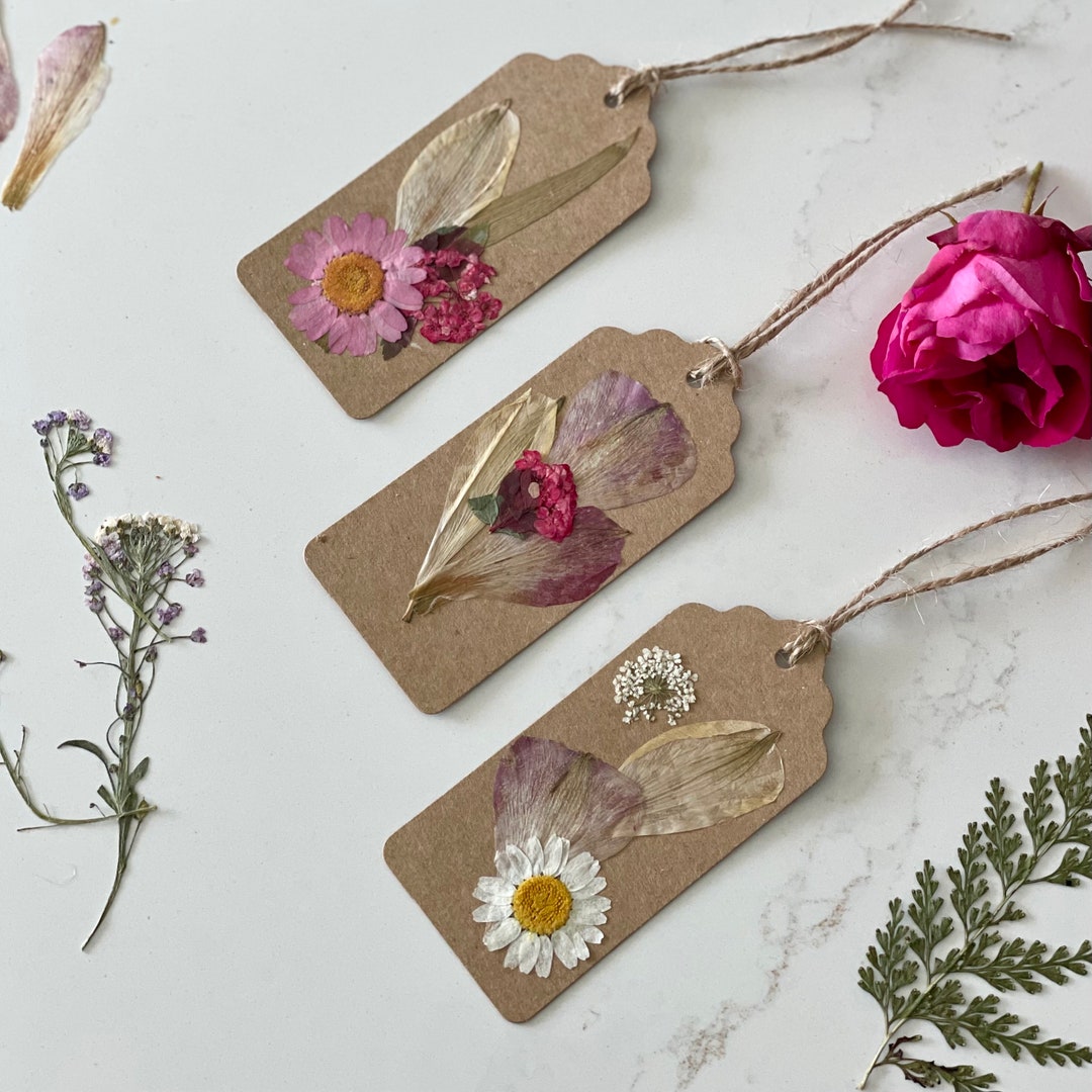 Real Pressed Flower Gift Tags | Holiday Gift Tags | Calligraphy Flower ...