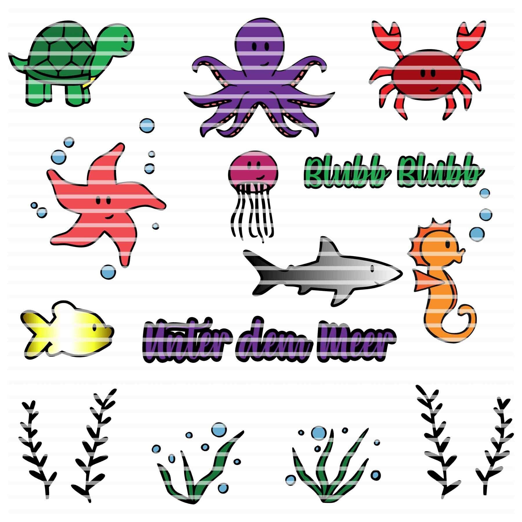 Plotter File under the Sea DXF SVG Octopus Fish Crab Starfish - Etsy
