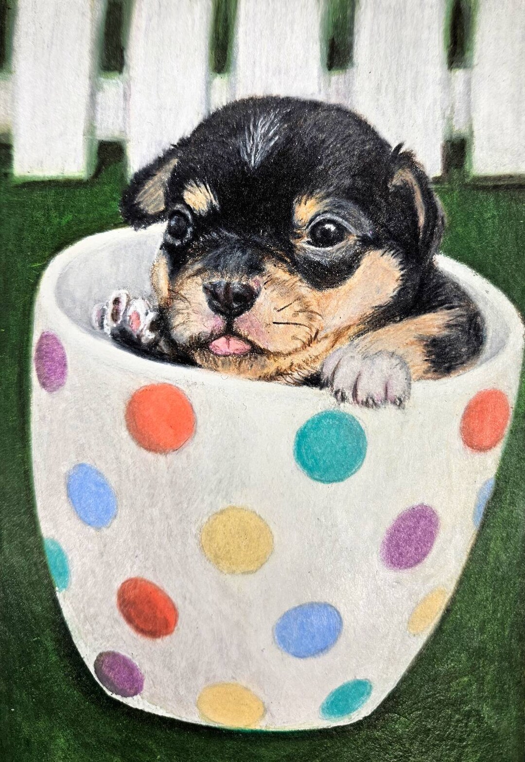 Tea Cup Pup Coloured Pencil Drawing (unframed) - Etsy