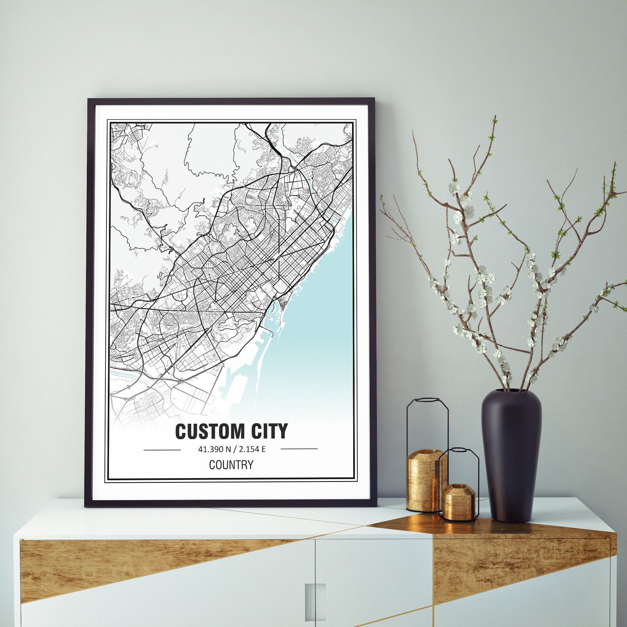 Impresión personalizada de mapas de la ciudad, Póster de mapas ...