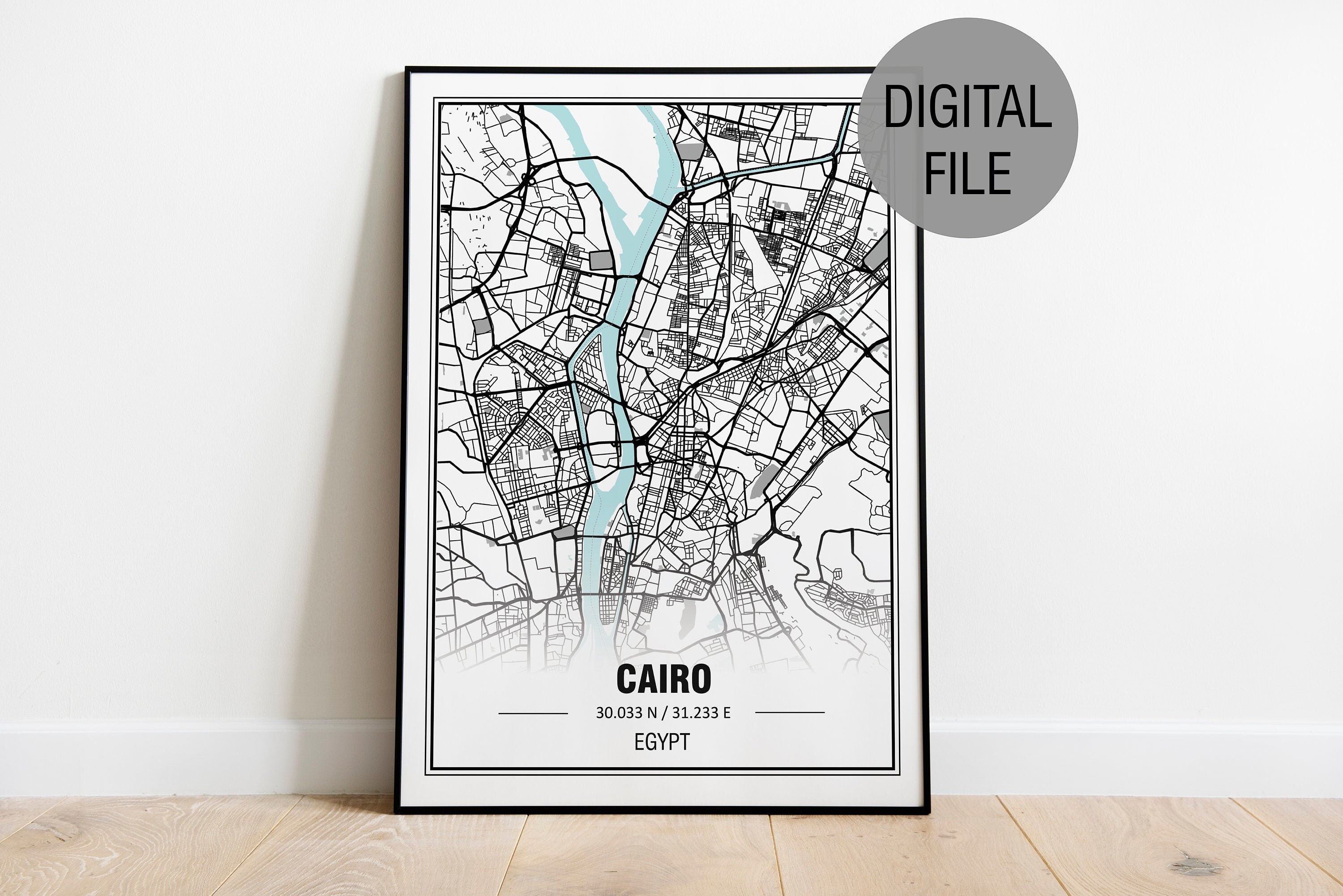 Cairo City Map Print, Egypt City Poster, City Street Map, Road Map Gift ...
