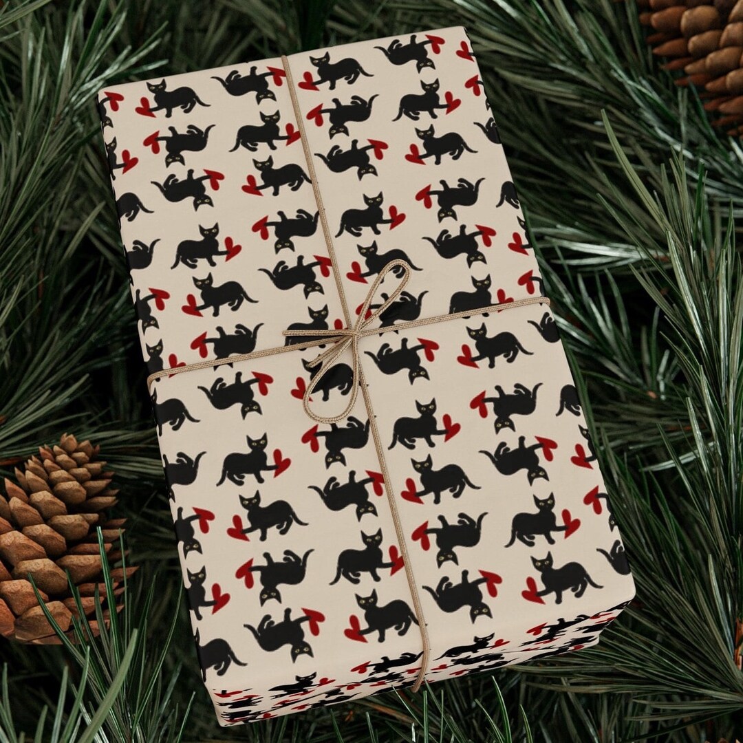 Cat Wrapping Paper - Black Simple Neutral Gifting Wrapping Paper - Cat ...
