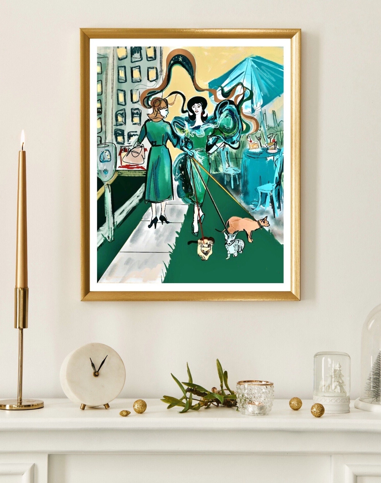 Vintage Cat Art Print Mid Century Modern Cat Art Retro Cat Illustration ...