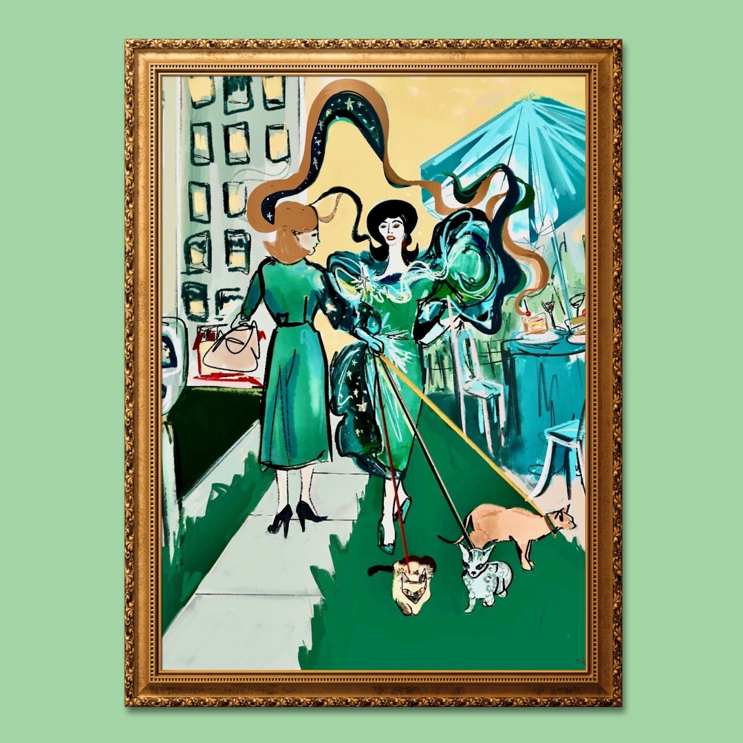 Cat Art Print Unique Retro 1950s Print Green Wall Art - Etsy