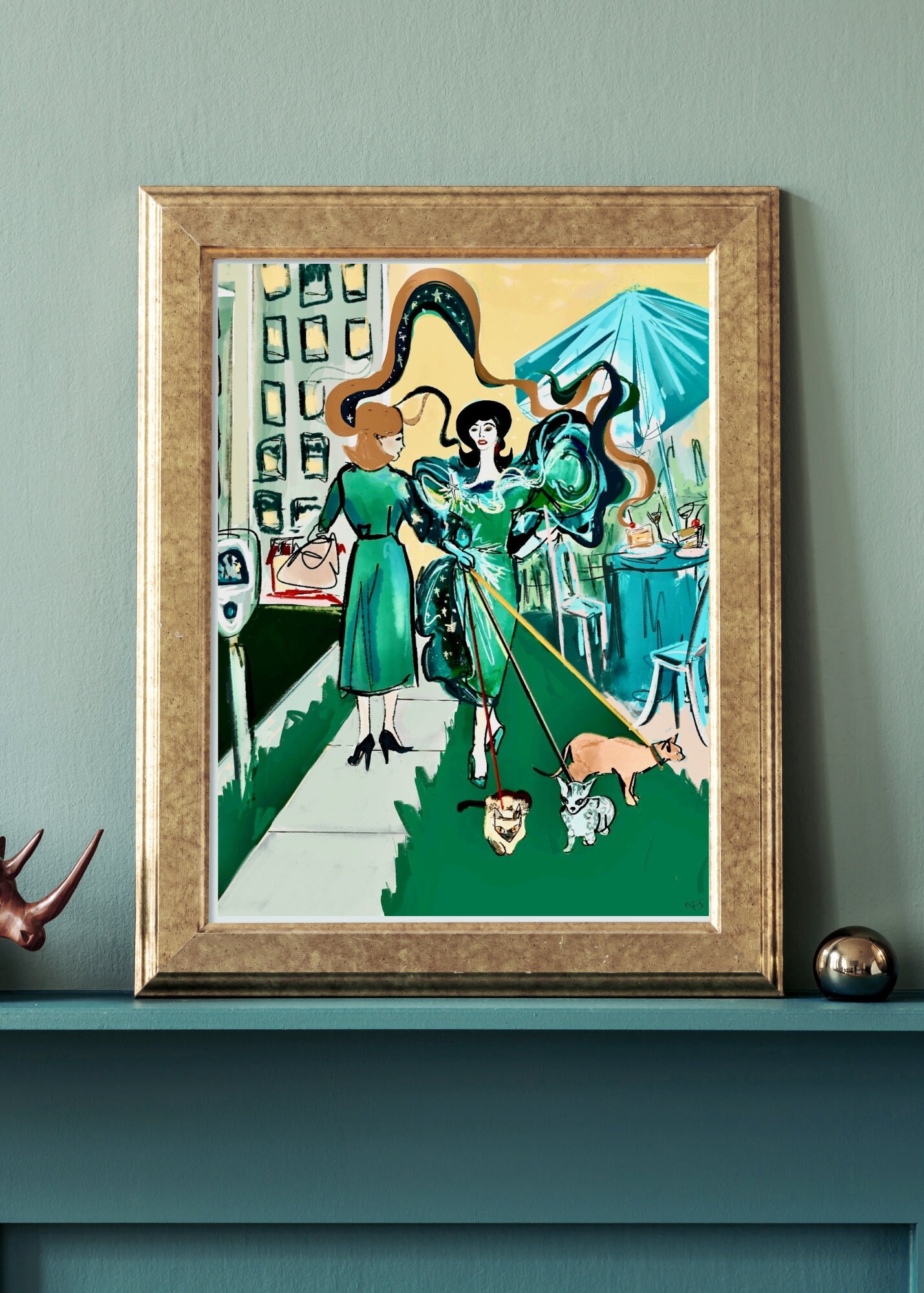 Vintage Cat Art Print Mid Century Modern Cat Art Retro Cat Illustration ...