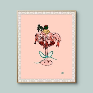 Hand Drawn Shrimp Cocktail Illustration, Fine Art Print, Seafood Lover ...