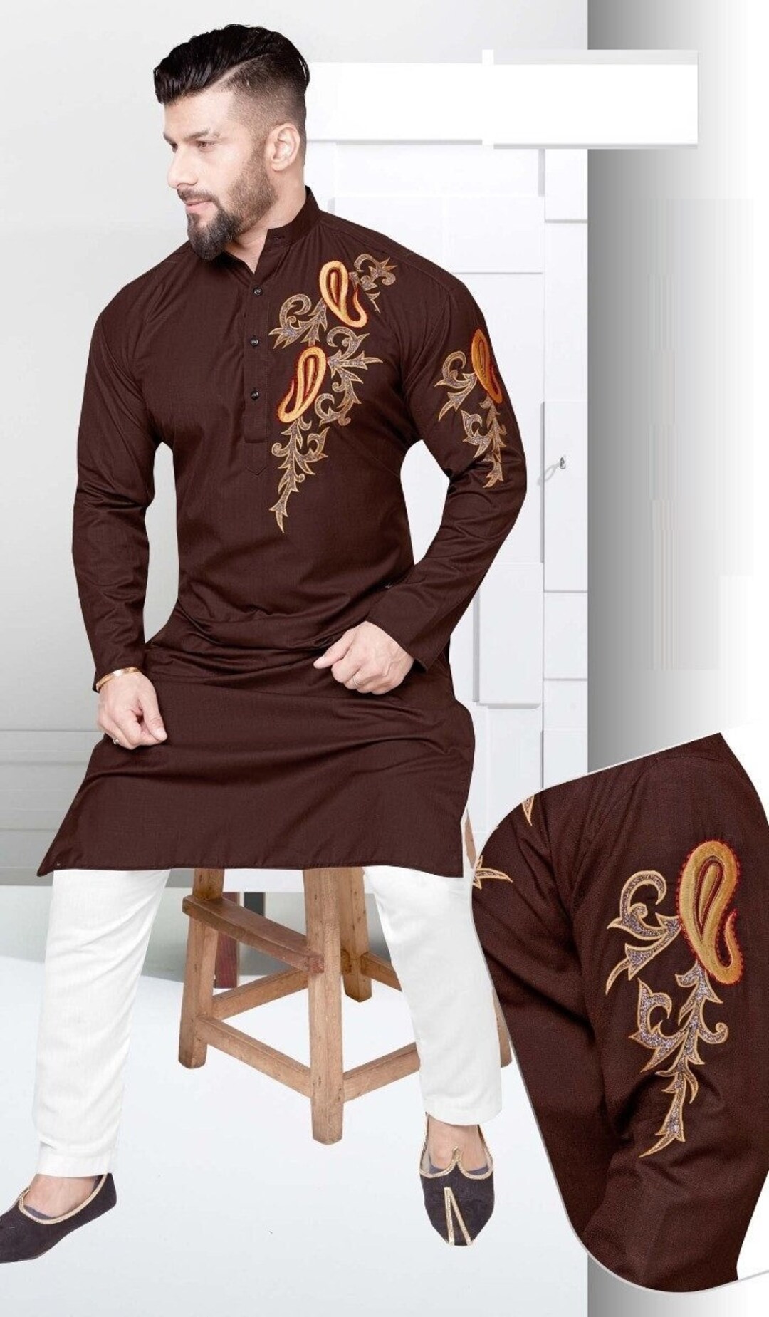 Indian Ethnic, Man's Cotton Kurta With Pant With Emb. Can Fit for Any ...