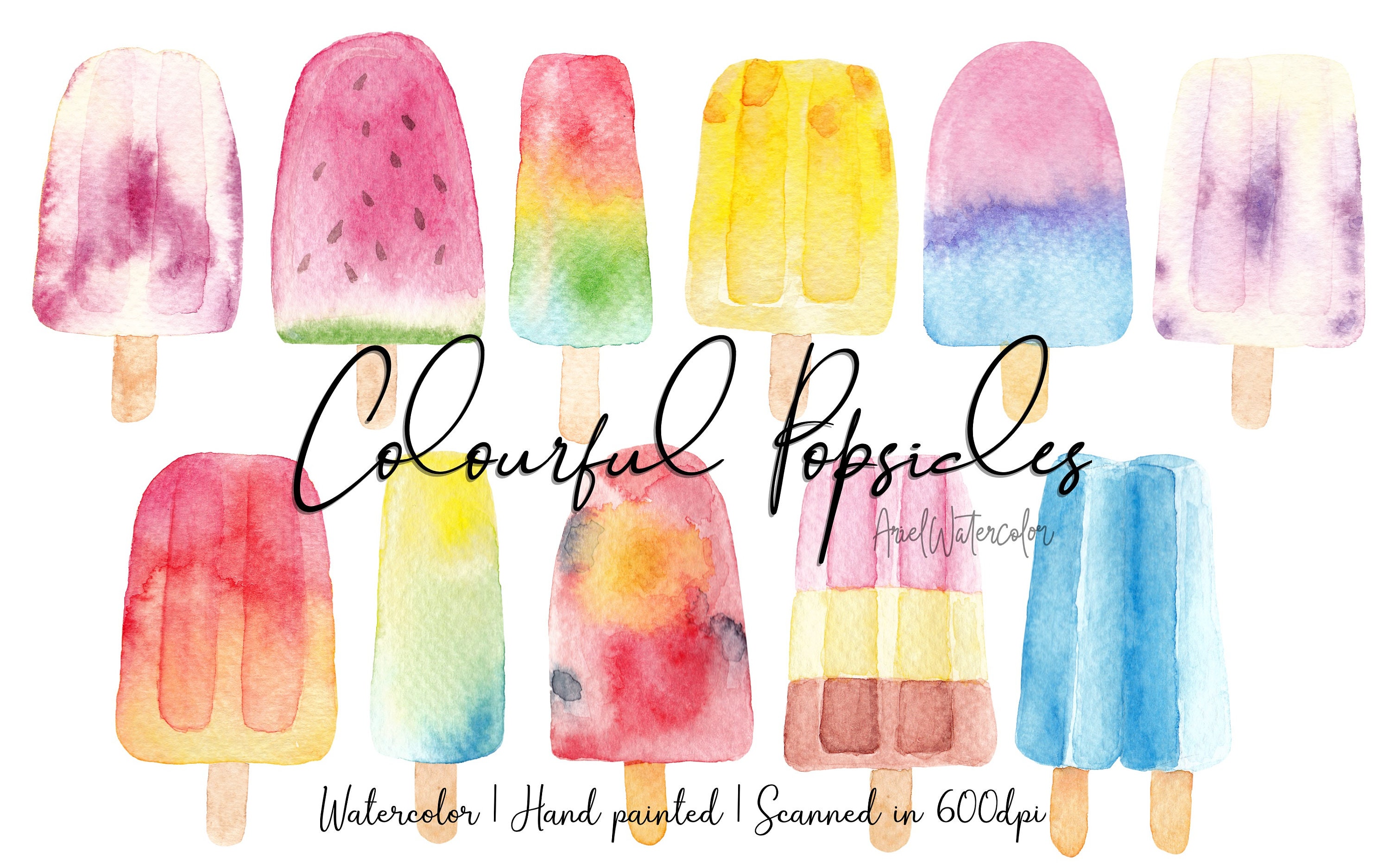 Watercolor Colourful Popsicles Clipart-png Files,hand Painted,summer - Etsy