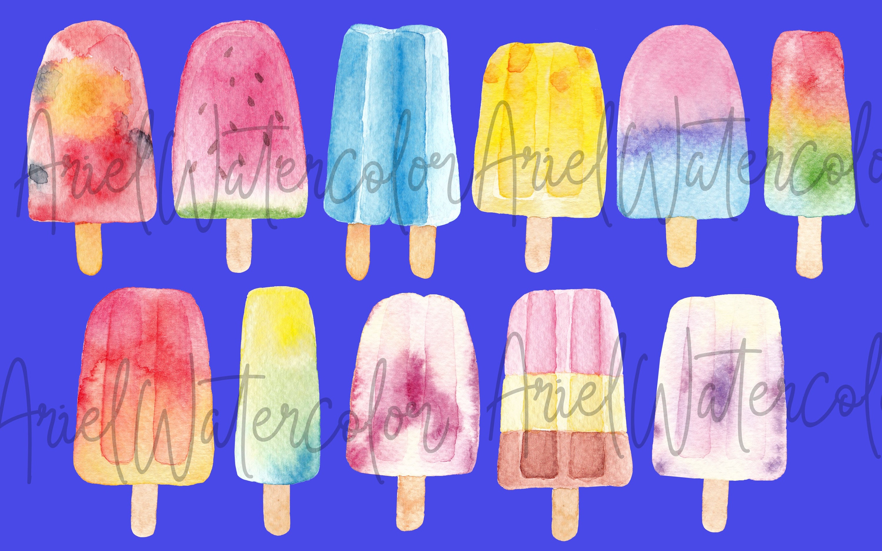 Watercolor Colourful Popsicles Clipart-png Files,hand Painted,summer - Etsy