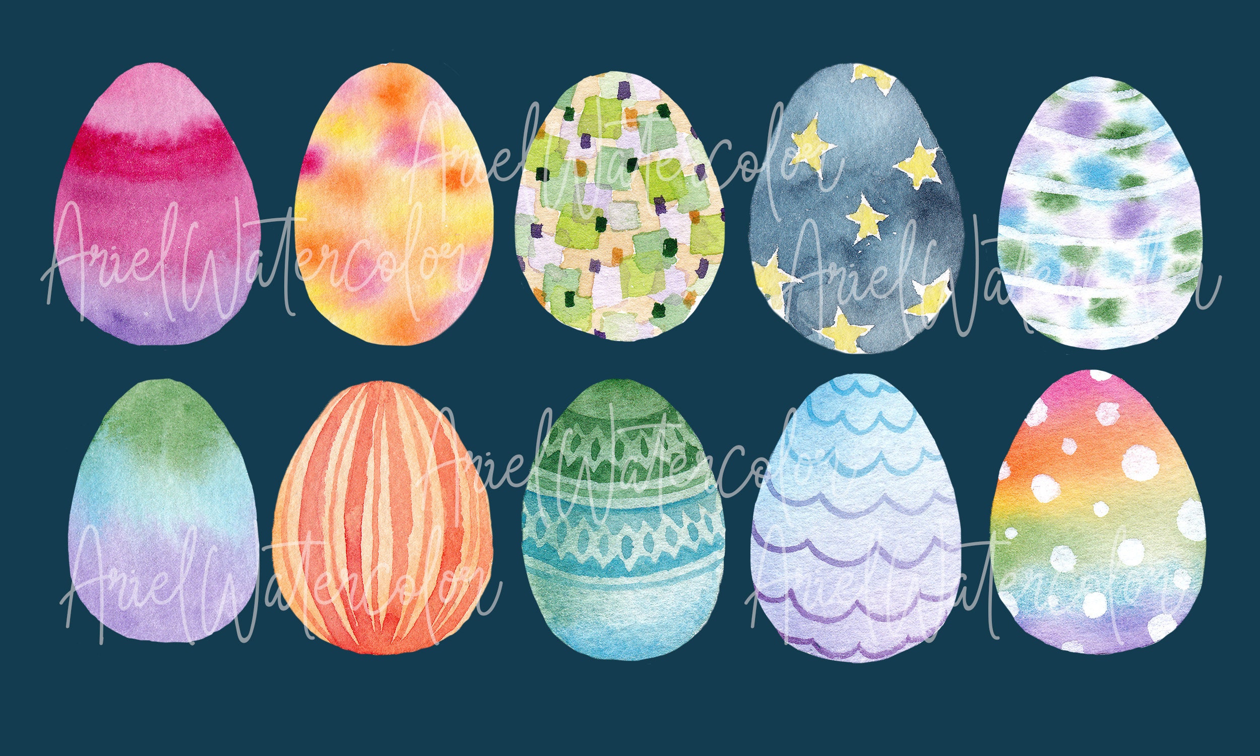 Watercolor Colourful Easter Eggs Clipart, PNG Files - Etsy