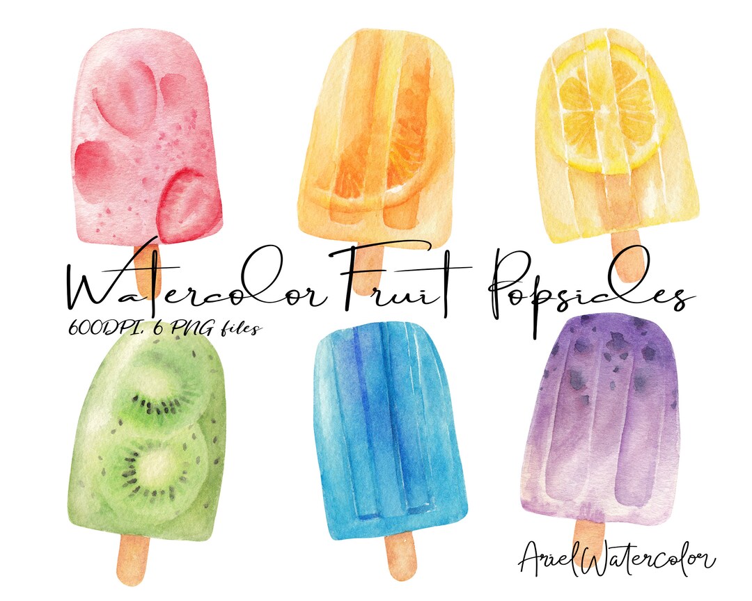 Watercolor Fruit Popsicles Clipart, PNG Files, Summer, 600dpi - Etsy