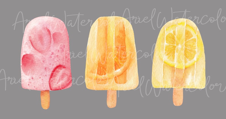 Watercolor Fruit Popsicles Clipart, PNG Files, Summer, 600dpi - Etsy