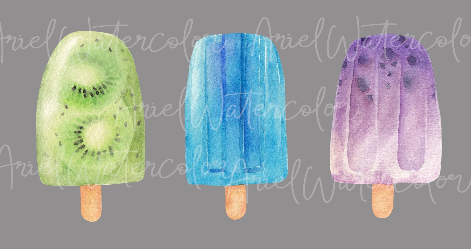 Watercolor Fruit Popsicles Clipart PNG Files Summer 600dpi | Etsy