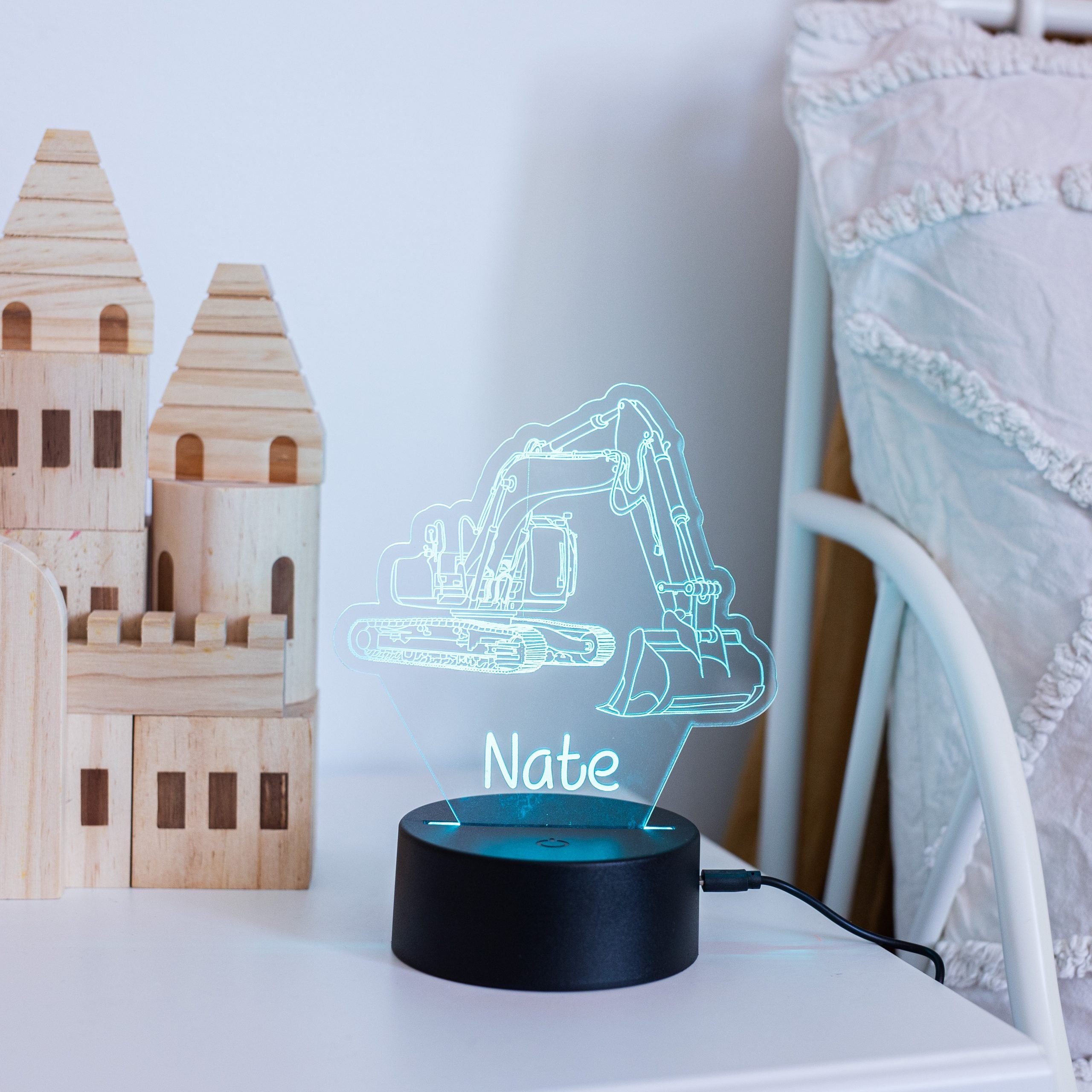 DIGGER NIGHT LIGHT With Custom Name Nursery Lamp Custom Baby - Etsy ...