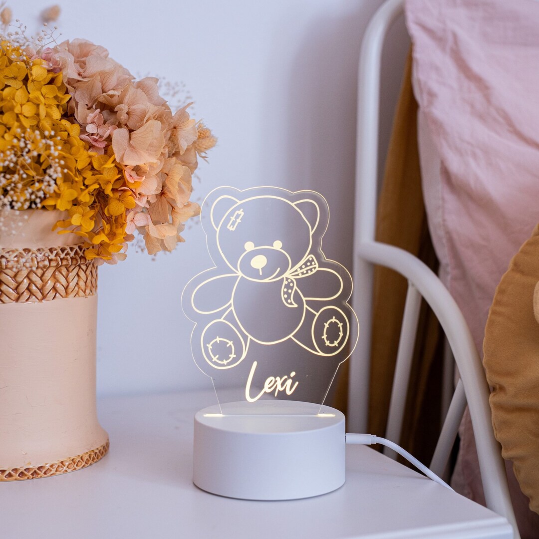 TEDDY BEAR Night Light With Custom Name, Nursery Lamp, Custom Baby Gift ...