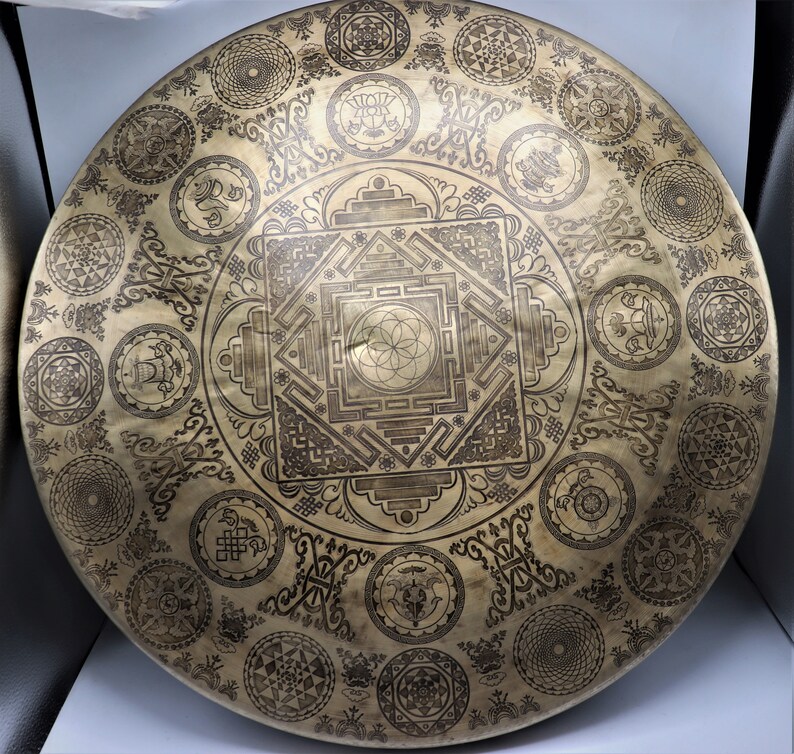 27 Inch Large Gong Bell, Special Hand-carved Gong Bell, Meditation ...