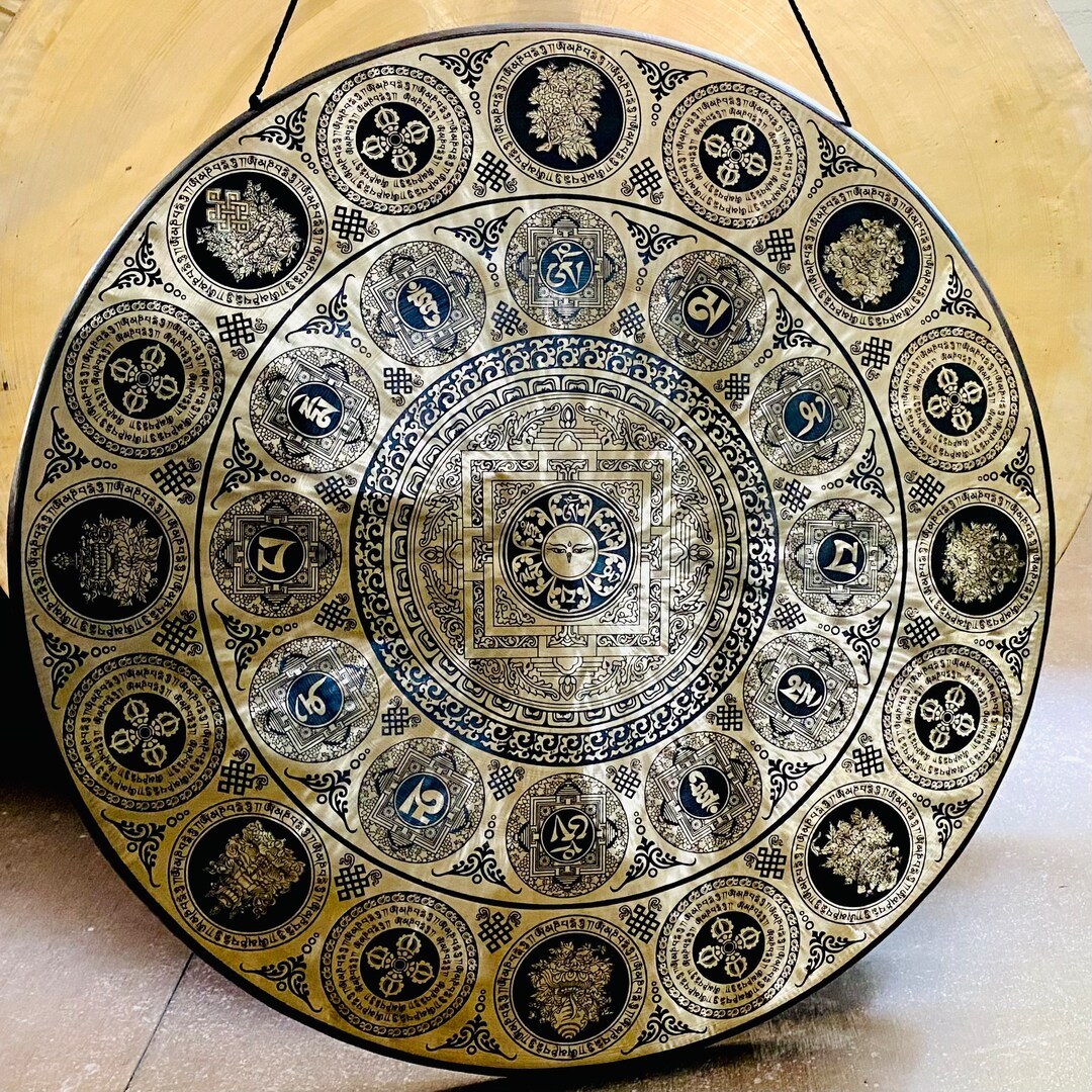 Experience Harmony: Mandala, Vajra Embroidery Adorned Tibetan Gong Collection for Meditation ...