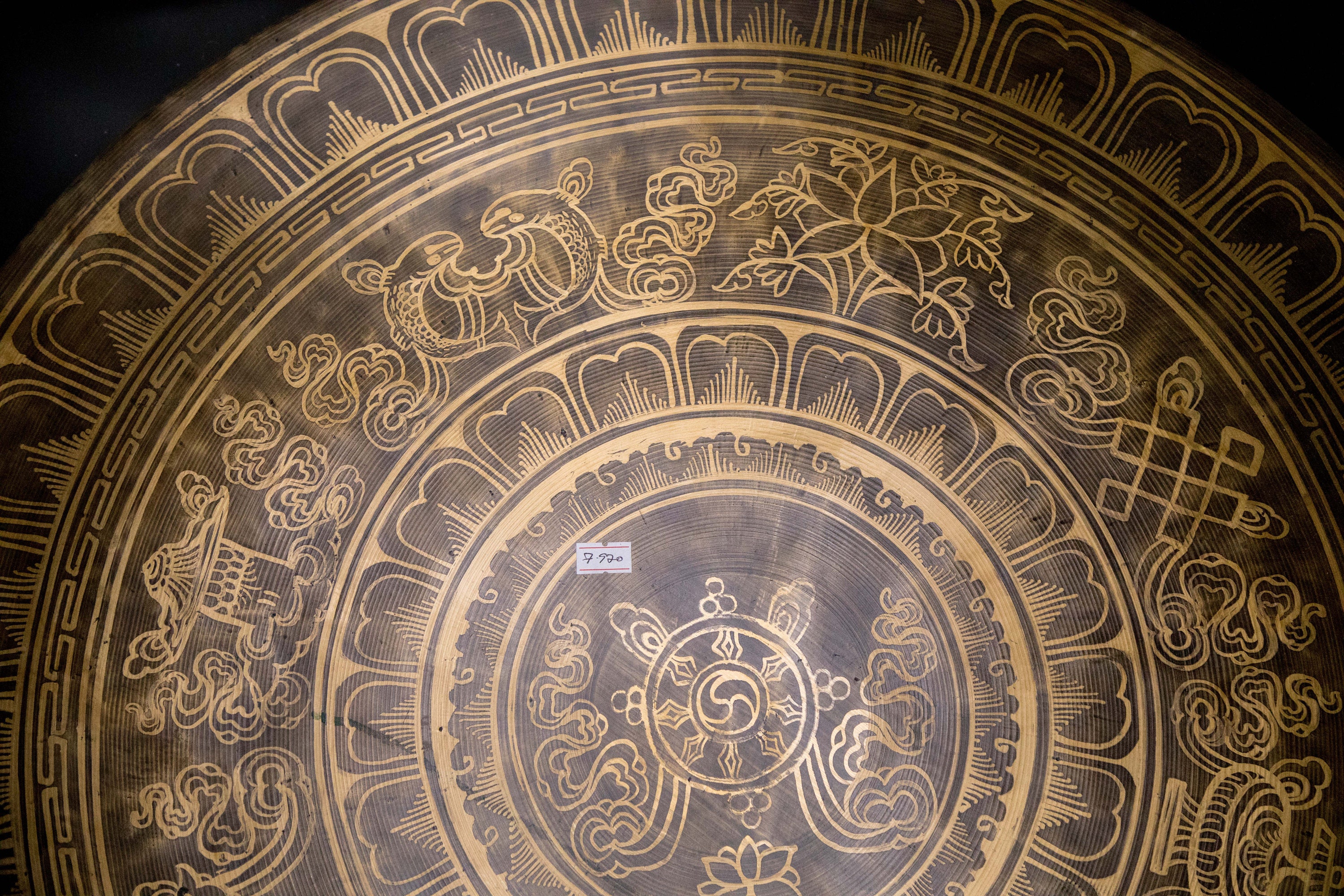 27 Inch Large Gong Bell, Special Hand-carved Gong Bell, Meditation ...