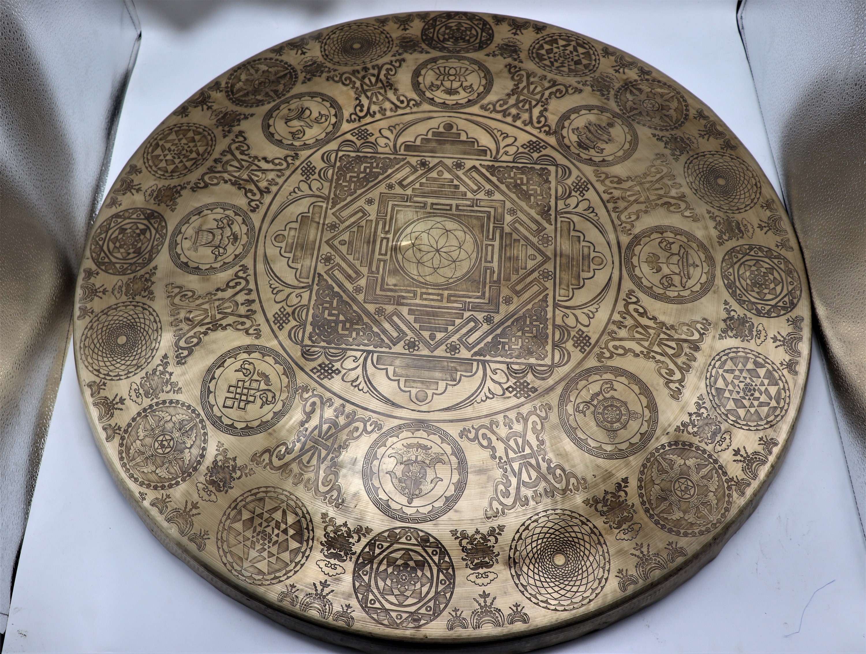 27 Inch Large Gong Bell, Special Hand-carved Gong Bell, Meditation ...