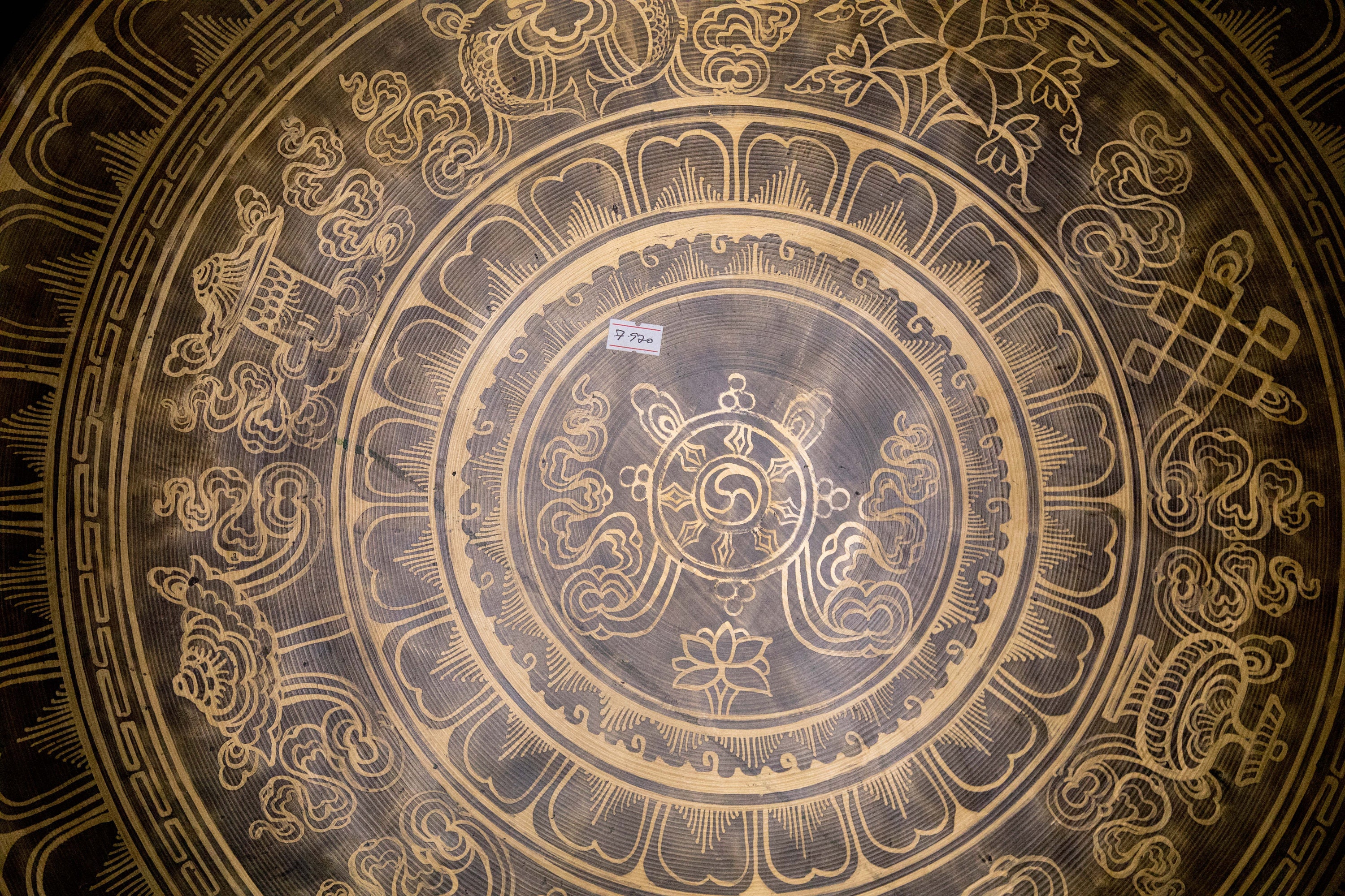 27 Inch Large Gong Bell, Special Hand-carved Gong Bell, Meditation ...