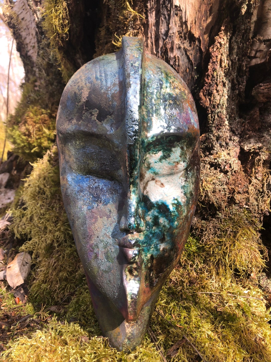 Ceramic Raku Mask, Handmade Art From Sweden, Wall Decoration, Home ...