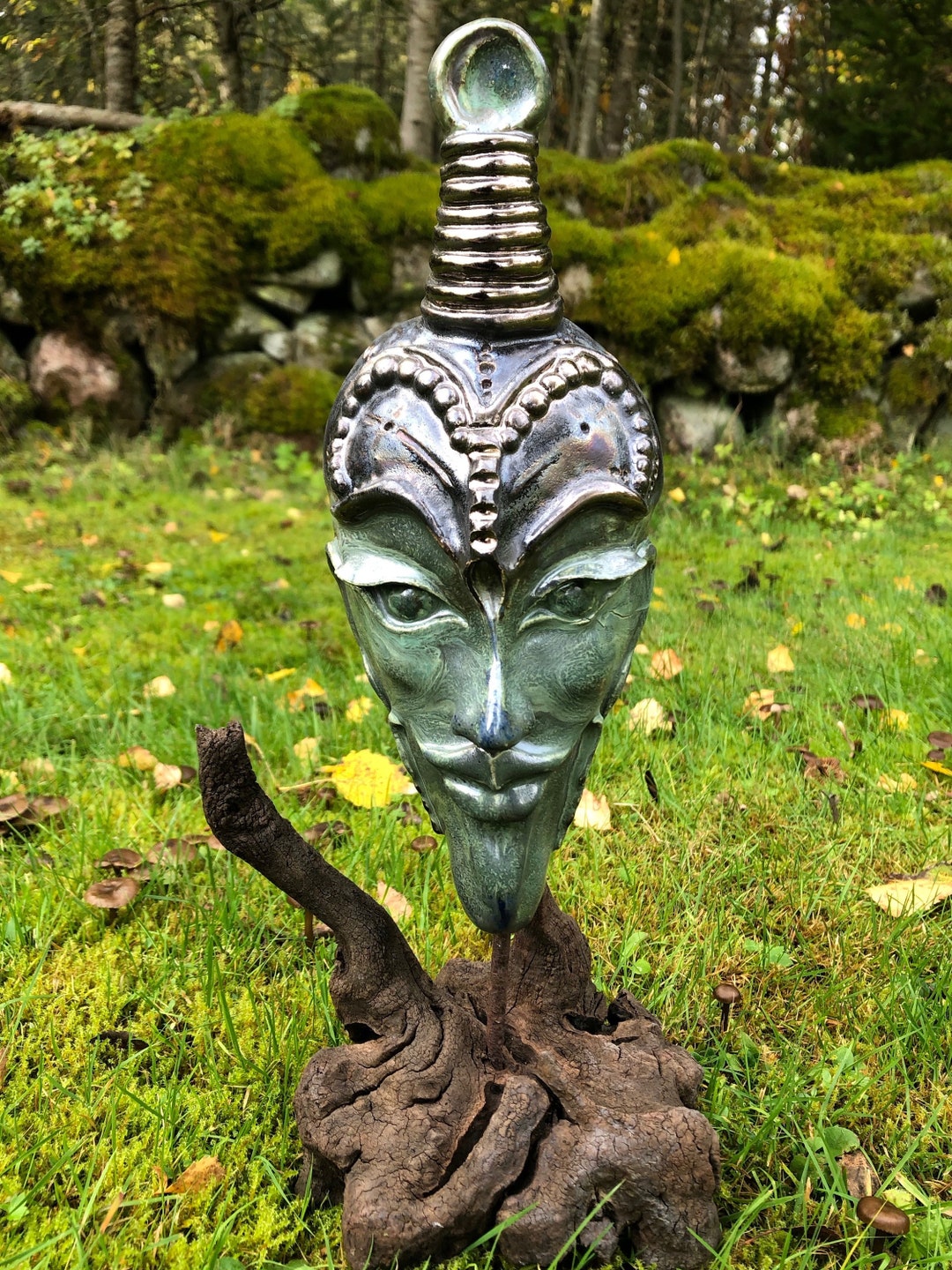 Ceramic Mask on Driftwood Base- Handmade Art From Sweden - Etsy