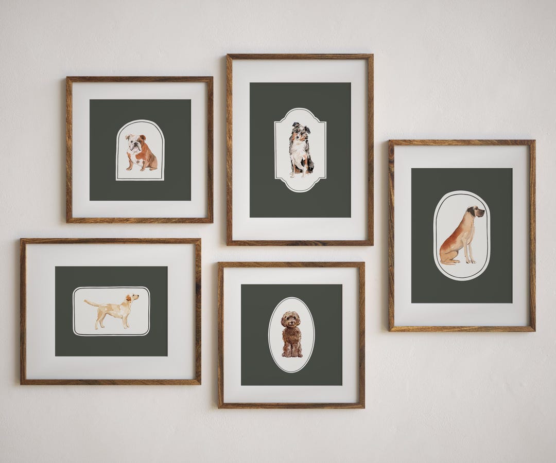 Dog Gallery Wall | Neutral Vintage Style Nursery Kids Living Room Art ...
