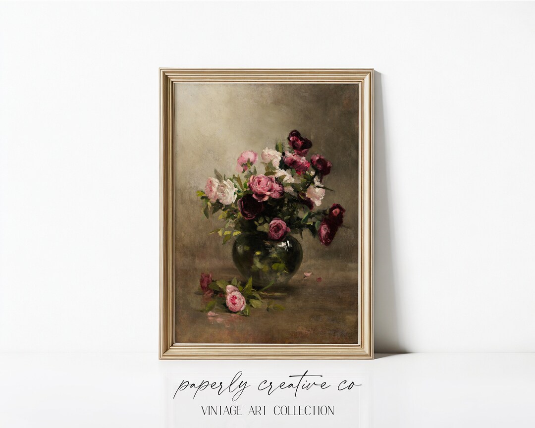 Rustic Rose Painting Modern Farmhouse Artwork Vintage Still Life Art ...