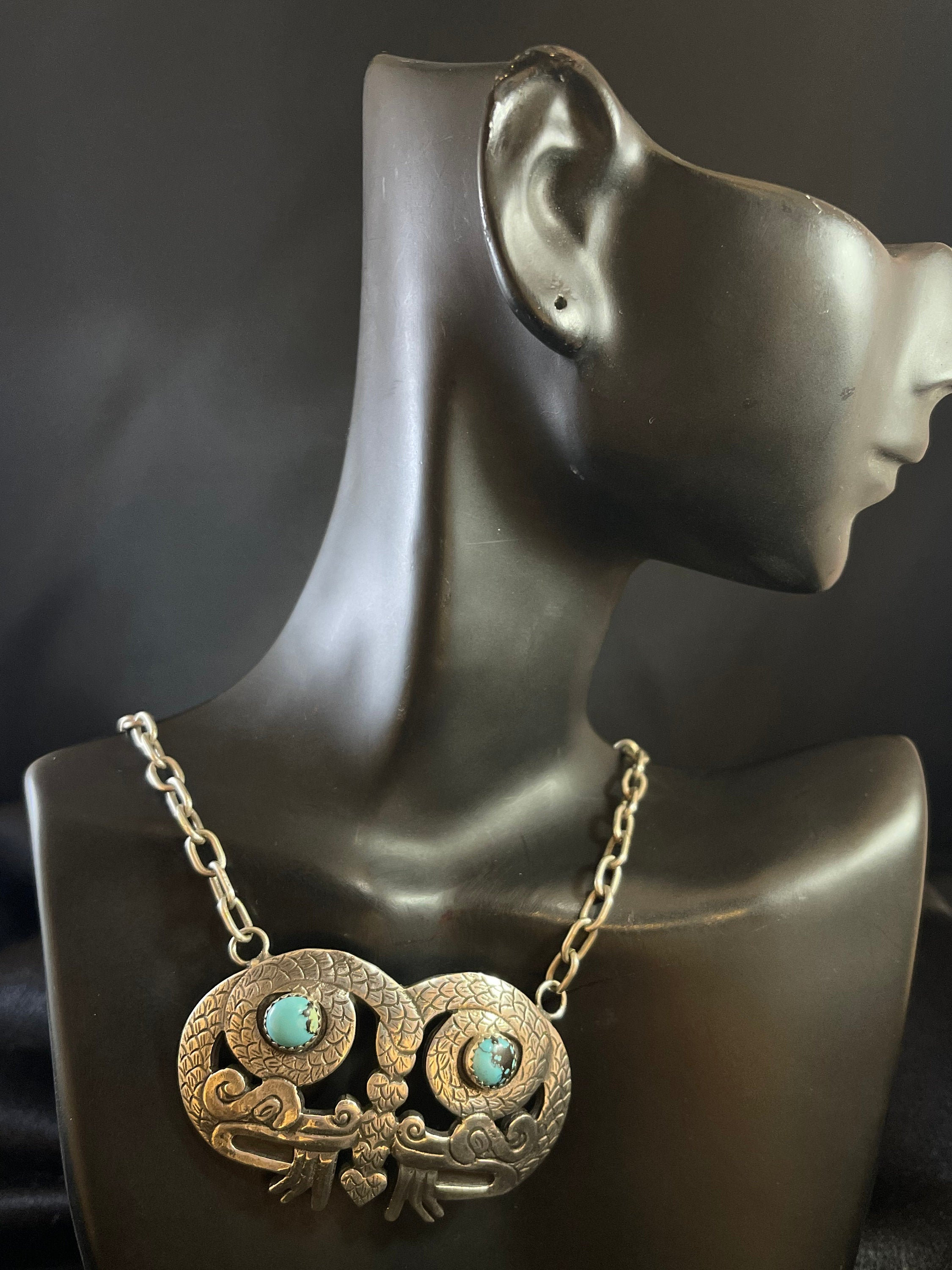 Sterling Silver Aztec Serpent Mask Pendant - Etsy