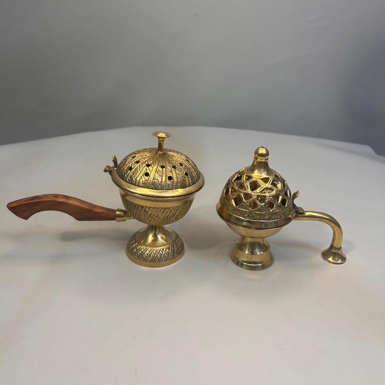 Handmade Brass Incense Burner With Wooden Handle, Traditional Brass ...