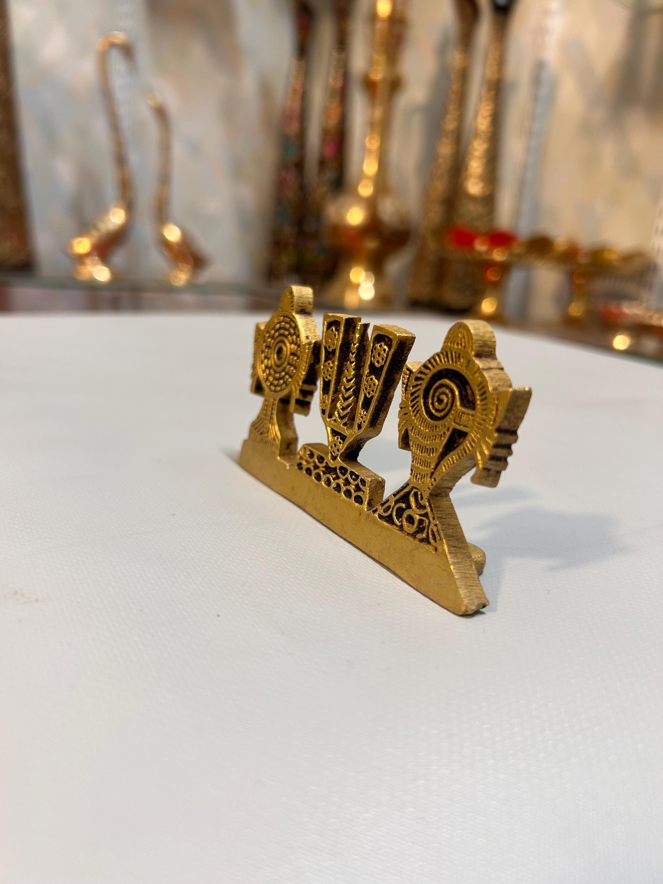 Brahma Vishnu Mahesh Symbol in Brass | Tridev Chinh for Mandir Decor ...