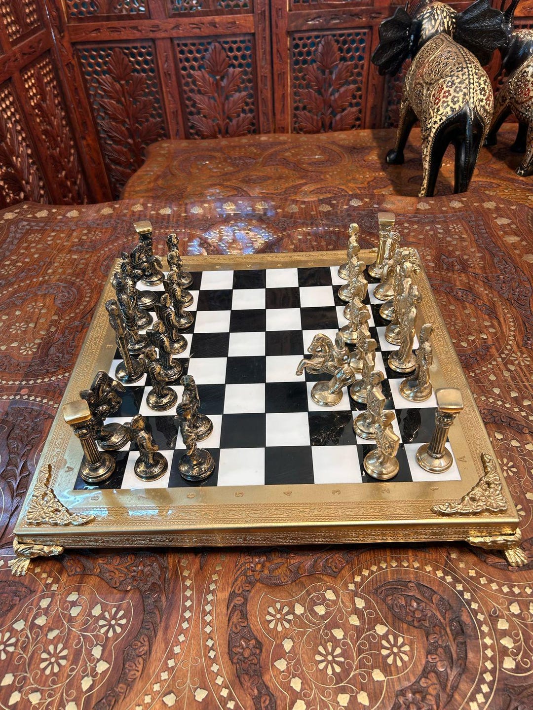 Luxury Brass Chess Set With Roman-inspired Figures – Antique Finish ...