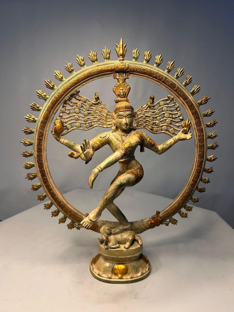 Antique Nataraja Statue in Brass – Dancing Shiva Within Cosmic Flame ...