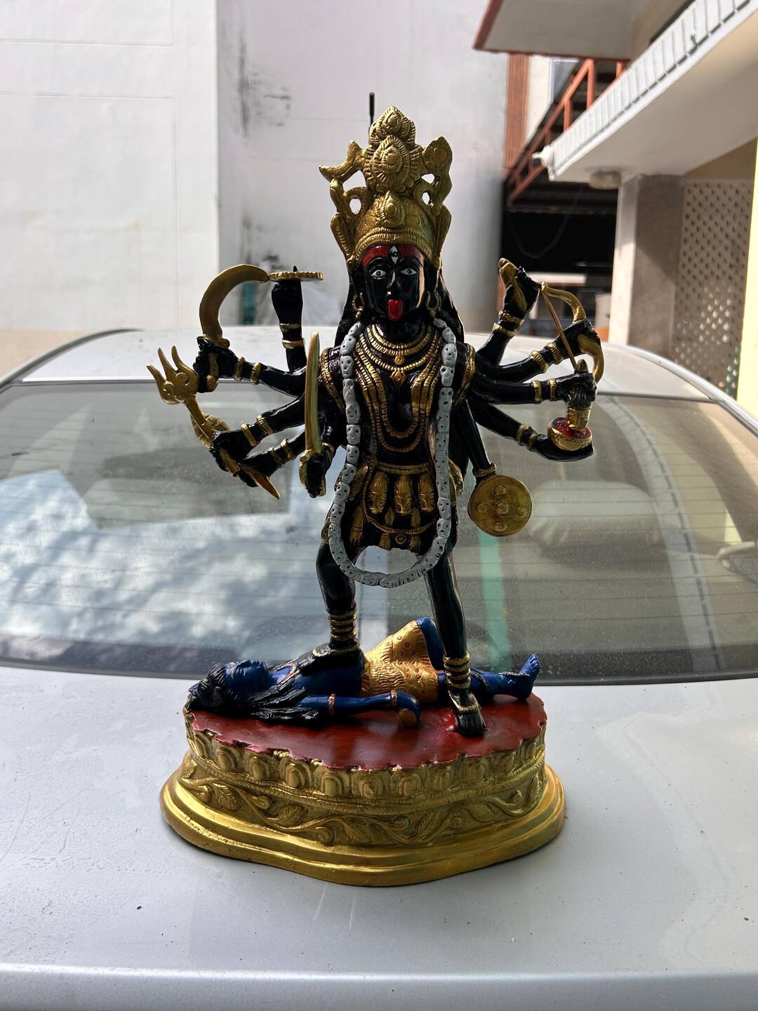 Hindu Goddess Kali Statue, Hand Painted Altar Sculpture, Indian ...