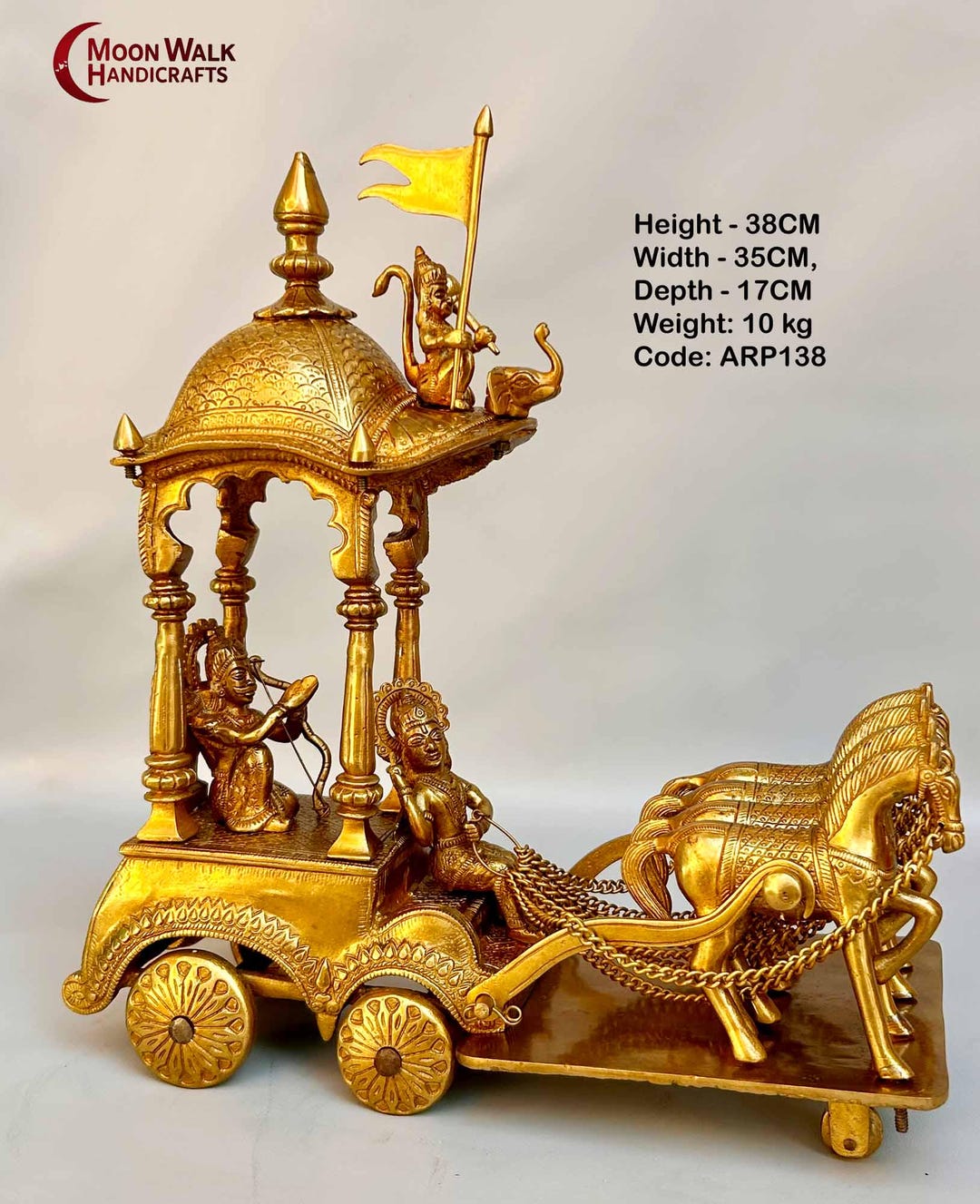 Majestic Mahabharat Chariot Solid Brass Sculpture: Krishna, Arjun, and ...