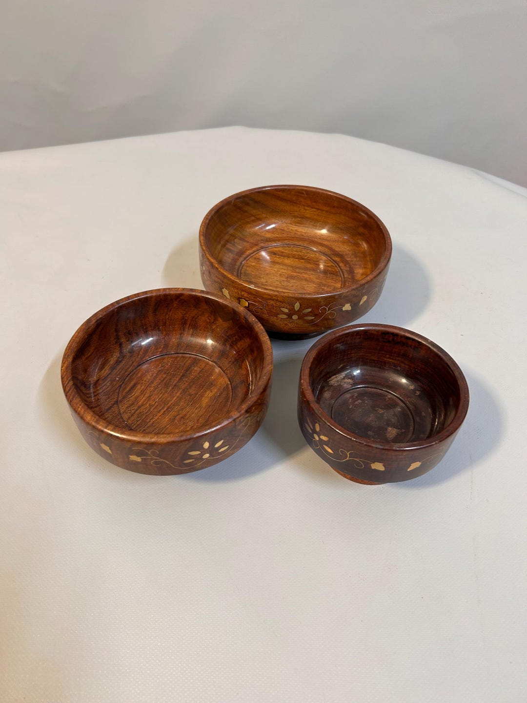 Handcrafted Wooden Bowl Set With Brass Inlay, Decorative Serving Bowls ...