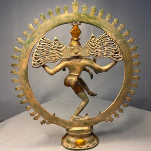 Antique Nataraja Statue in Brass – Dancing Shiva Within Cosmic Flame ...