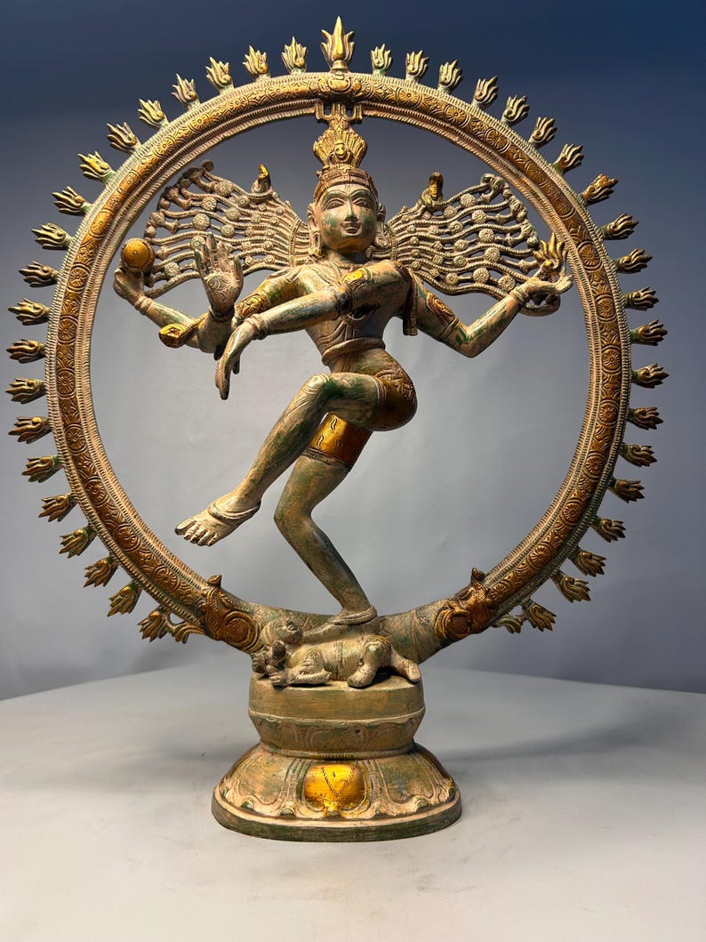 Antique Nataraja Statue in Brass – Dancing Shiva Within Cosmic Flame ...