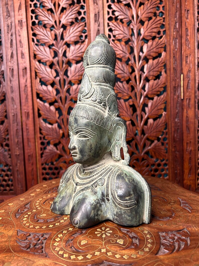 Antique Indian Bronze Bust of Goddess Parvati – Traditional South ...