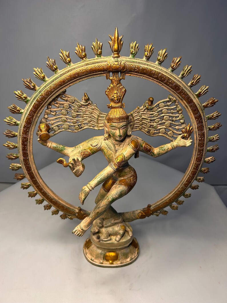 Antique Nataraja Statue in Brass – Dancing Shiva Within Cosmic Flame ...